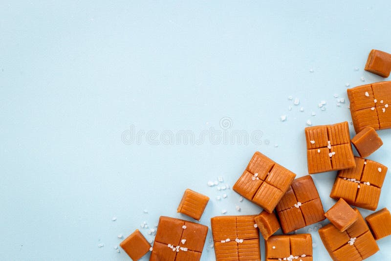 Caramel Pieces of Caramel Candies with Sea Salt, Top View Stock Image ...