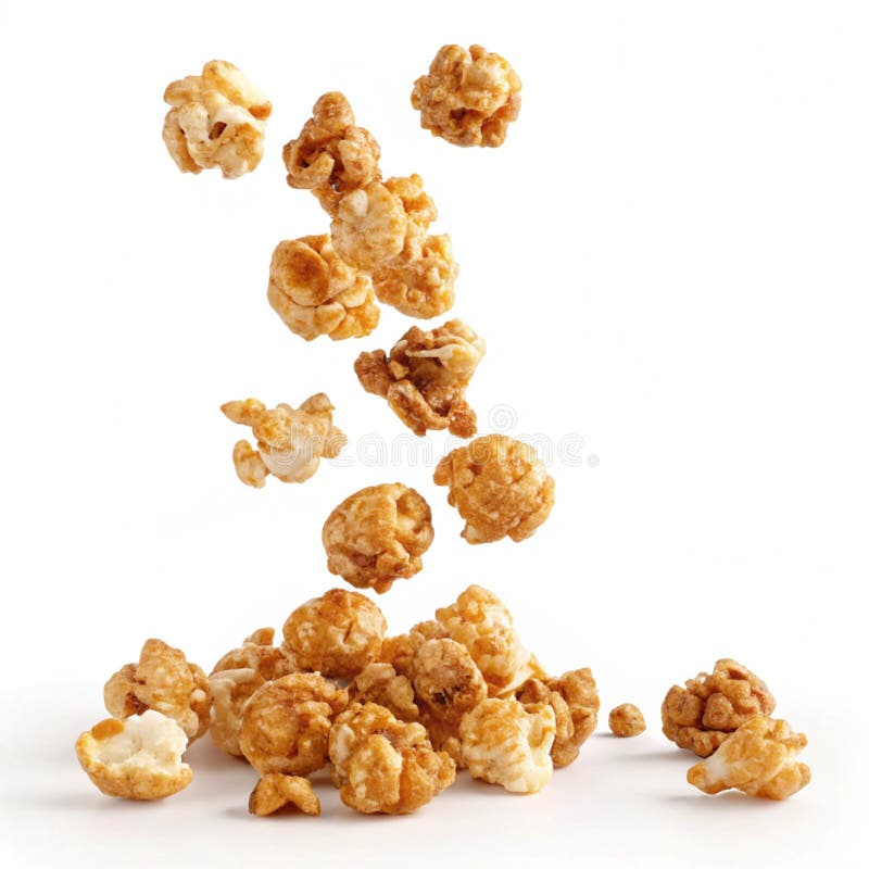 Falling Caramel Popcorn Isolated on White Background Stock Illustration ...