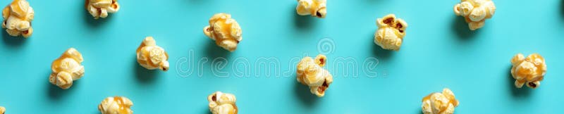 Caramel Popcorn Flat Lay on Vibrant Blue Background for Snack Themed ...