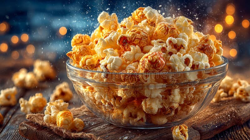 Caramel Popcorn in a Glass Bowl Stands on a Wooden Table Stock Image ...