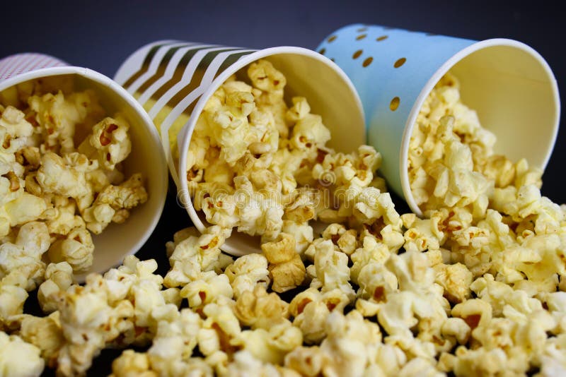 Caramel Popcorn Spilled Out of Paper Cups Stock Photo - Image of view ...