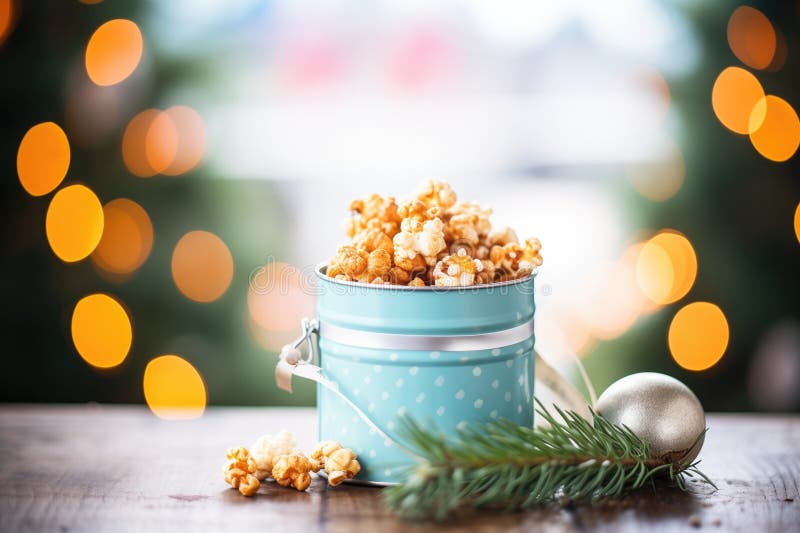 Caramel Popcorn in a Tin Can As a Holiday Gift Stock Photo - Image of ...