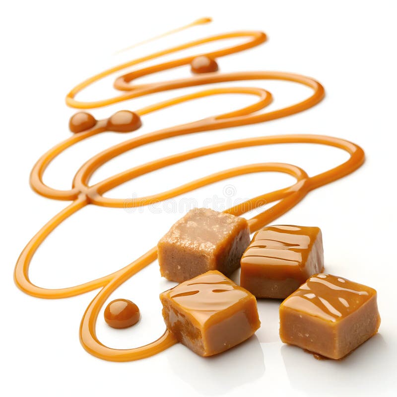 Caramel Sauce Swirl and Toffee Candy Flow Isolated on White Background ...