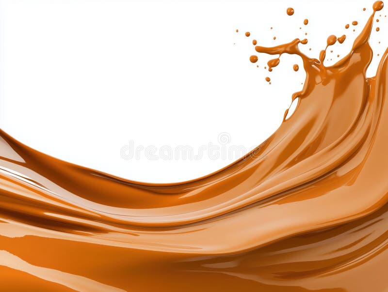 Caramel Splash Wave Pattern on an Isolated White Background Creating a ...