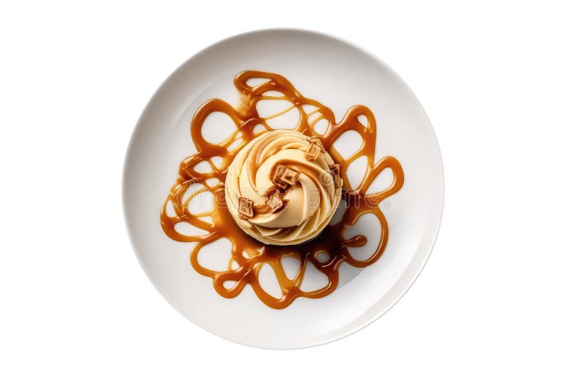 Caramel Swirl Ice Cream on White Plate, on White Background Stock ...