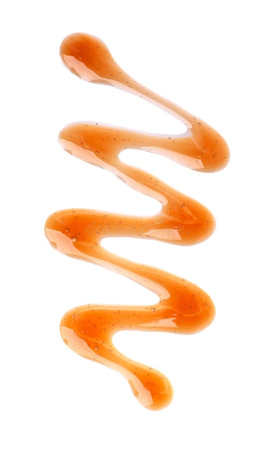 Caramel Syrup Drizzle Isolated on White Background. Splashes of Sweet ...
