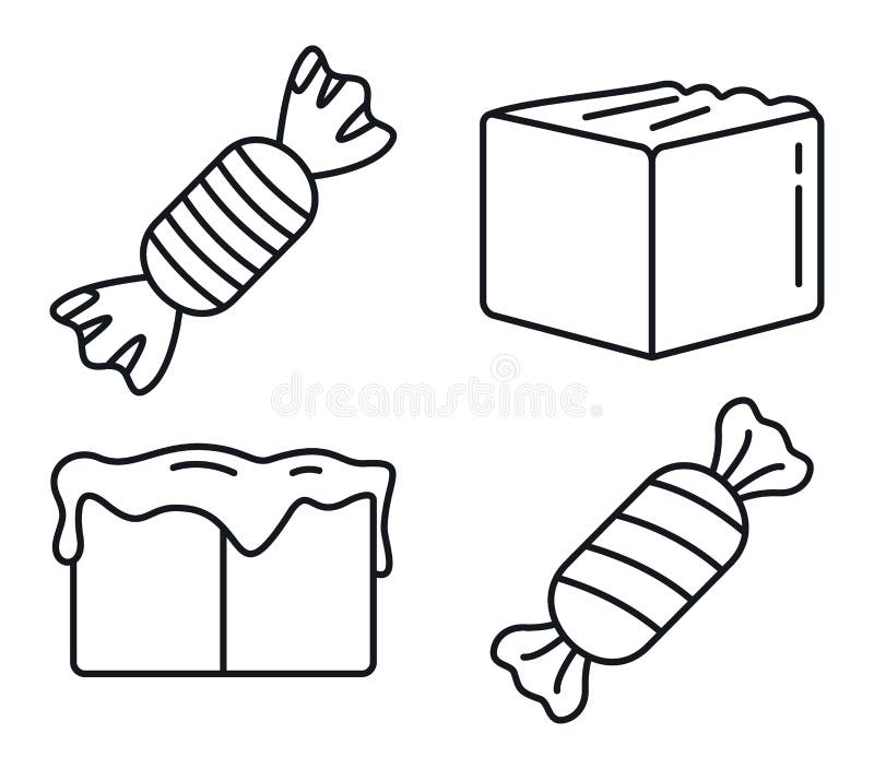 Caramel Toffee Icons Set, Outline Style Stock Vector - Illustration of ...