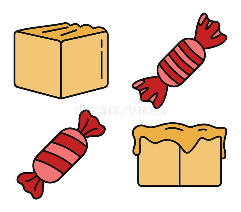 Caramel Toffee Icons Set Vector Color Stock Vector - Illustration of ...