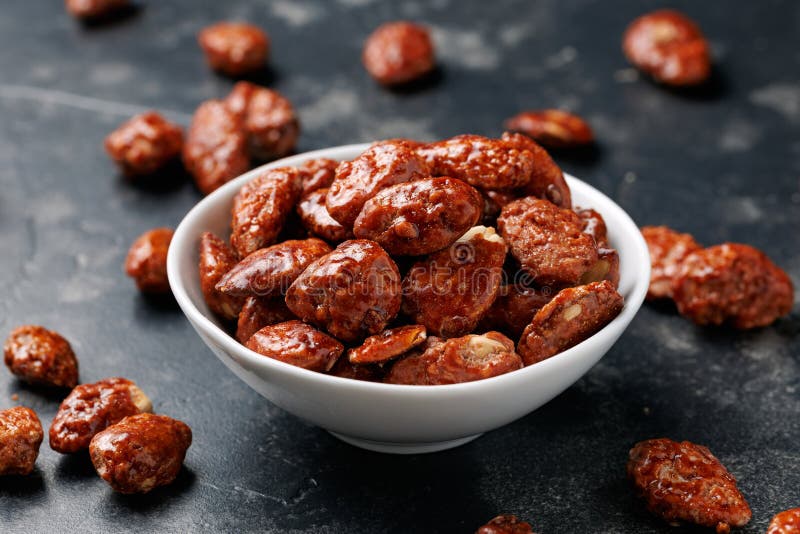 Caramelized Almonds. Toasted Almonds Coated with Caramel Syrup. Stock ...
