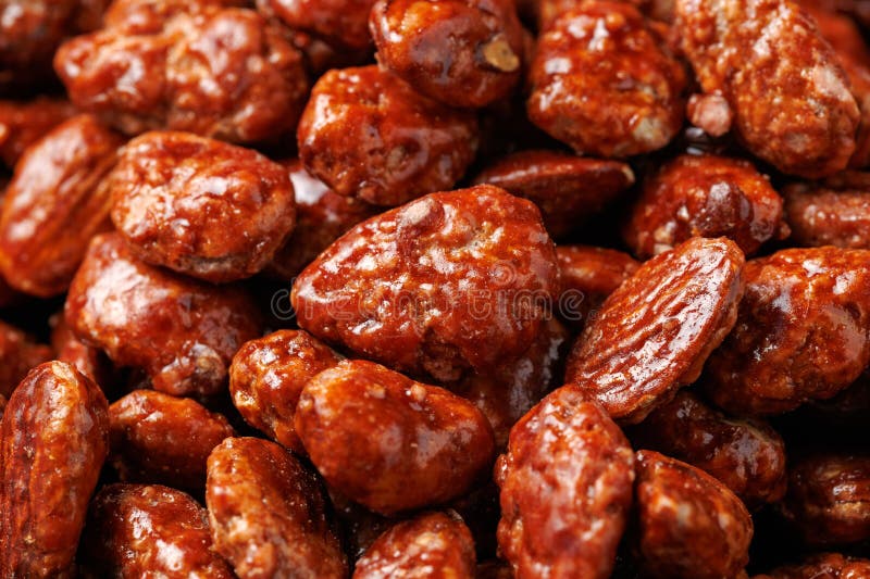 Caramelized Almonds. Toasted Almonds Coated with Caramel Syrup. Stock ...