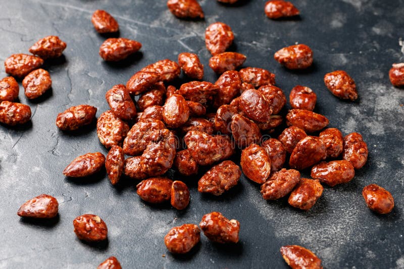 Caramelized Almonds. Toasted Almonds Coated with Caramel Syrup. Stock ...