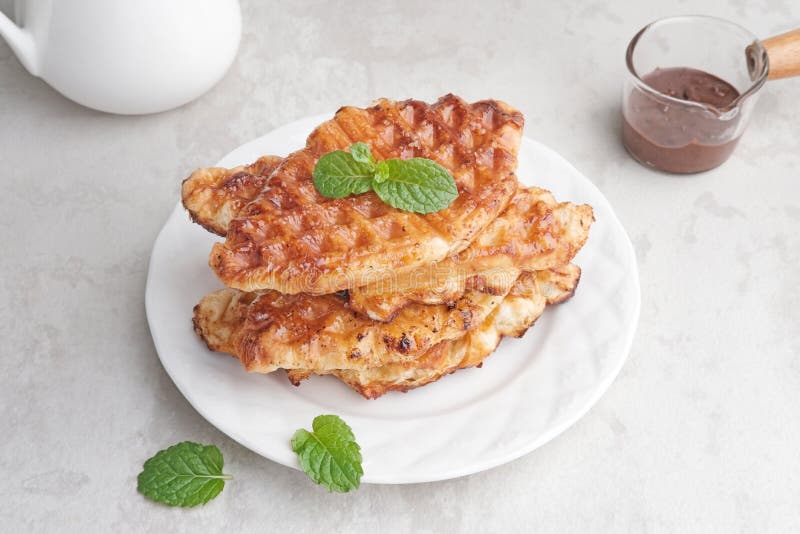 Caramelized Croissant Waffle or Croffle Caramel Stock Image - Image of ...