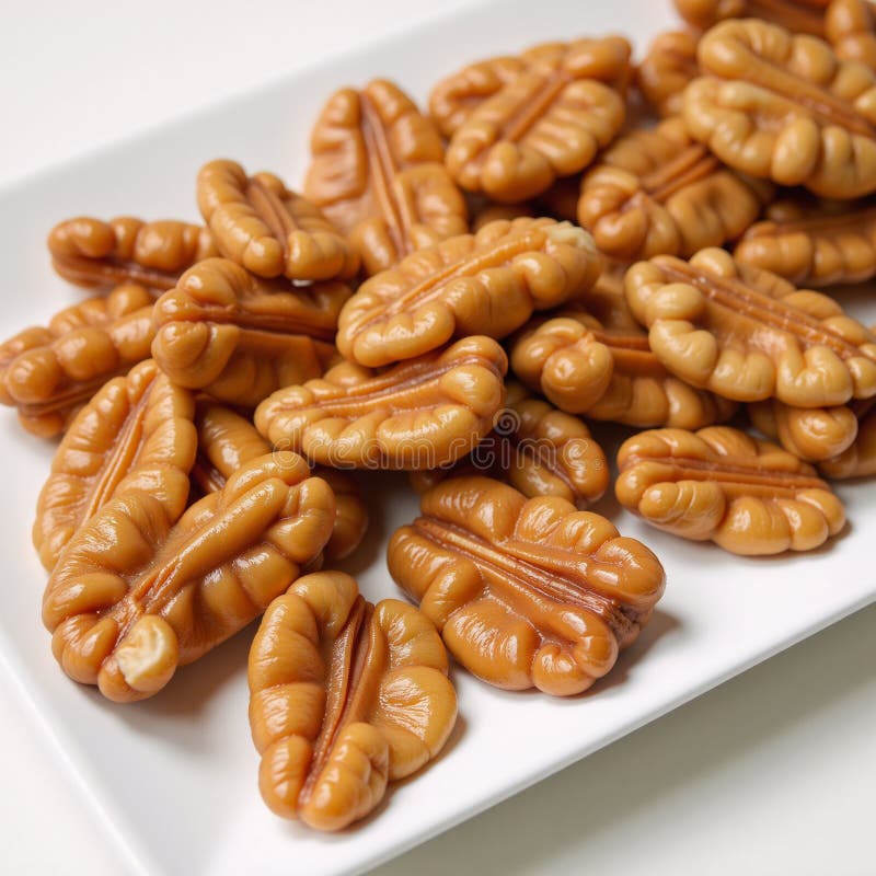 Caramelized Walnuts Served on a White Platter Sweet Crunchy Stock ...