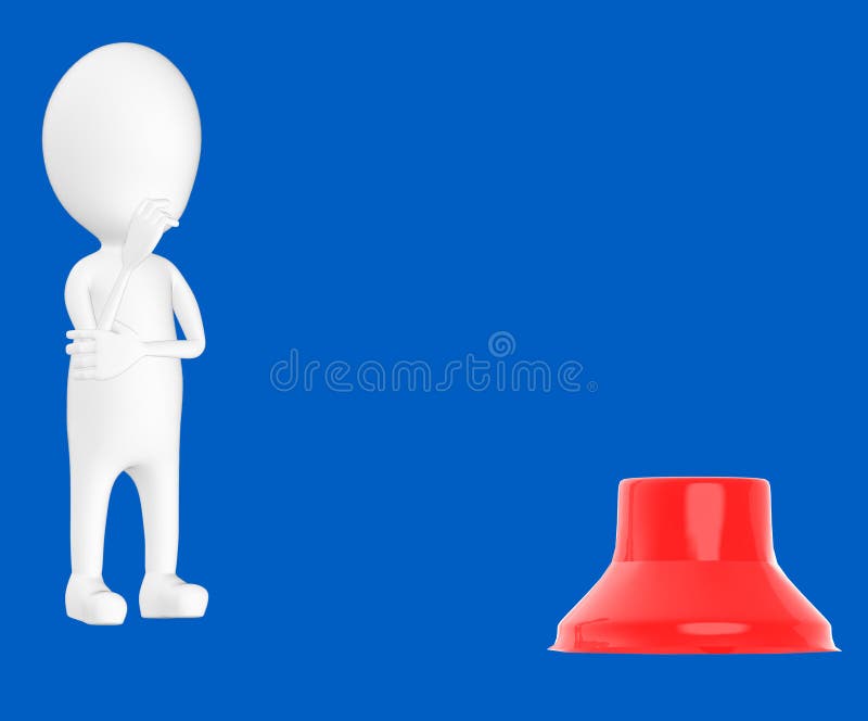 3d Carattere, Uomo Circa Per Premere Bottone Rosso Illustrazione di ...