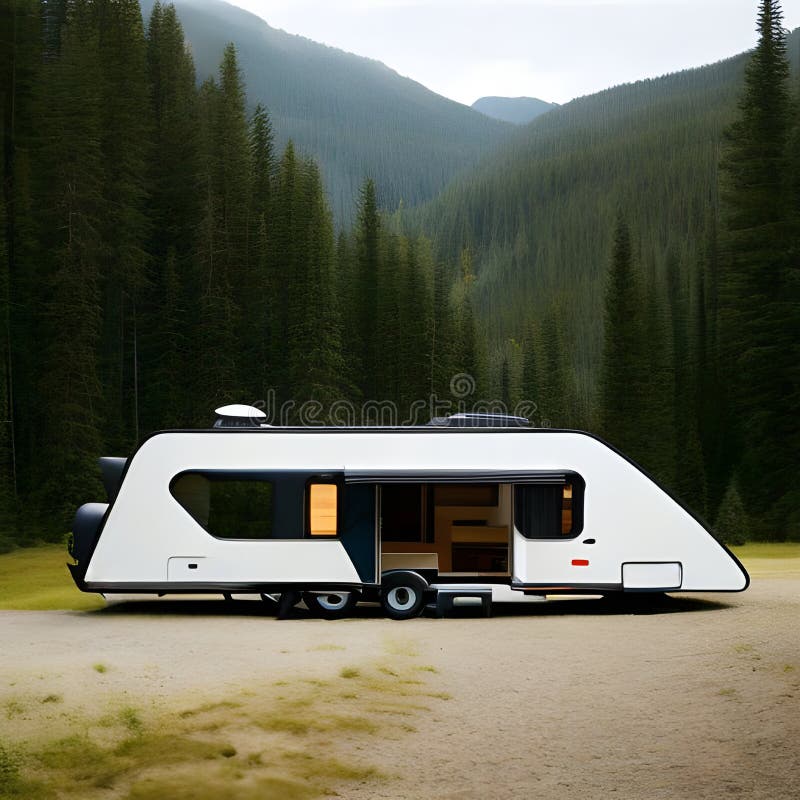 Caravan in the in the Beautiful Forest. Caravan Design Concept Stock ...