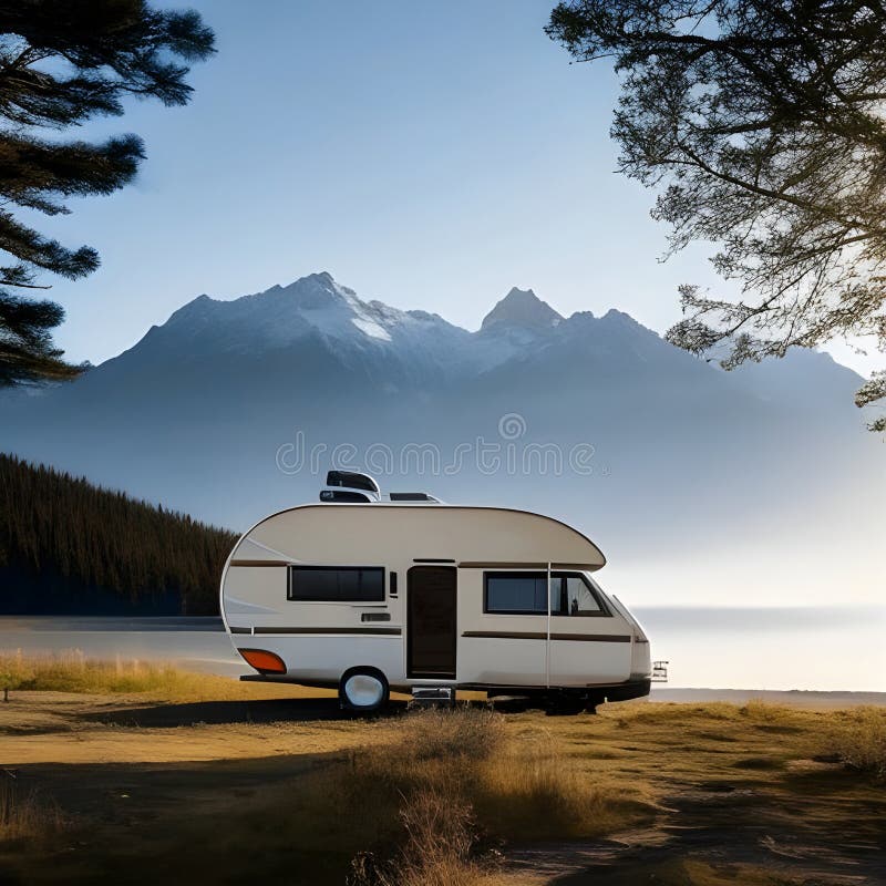 Caravan in the in the Beautiful Forest. Caravan Design Concept Stock ...