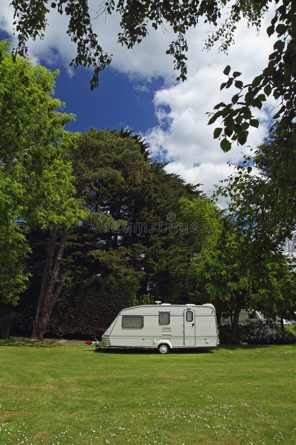 Caravan on Campsite in Autumn Stock Photo - Image of nature ...