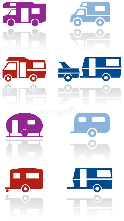 Caravan or Camper Van Vector Symbol Set. Stock Vector - Illustration of ...