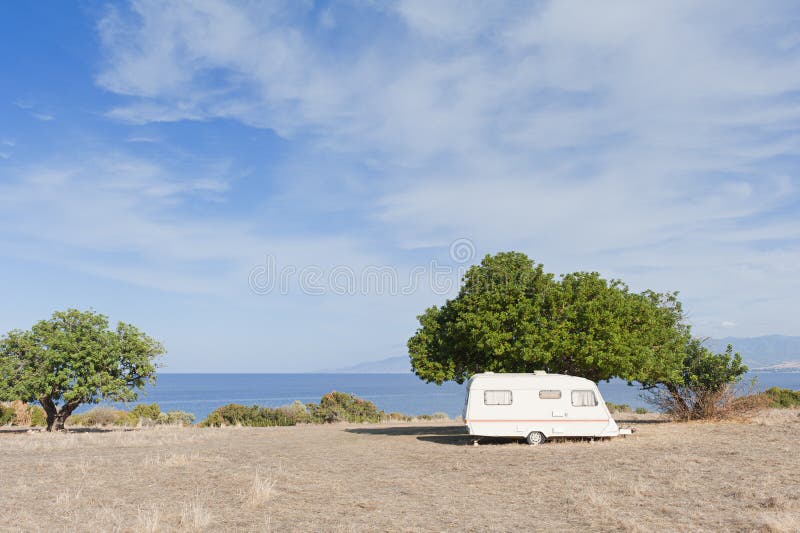 Caravan on Camping by the Sea Stock Image - Image of tourism, cloud ...