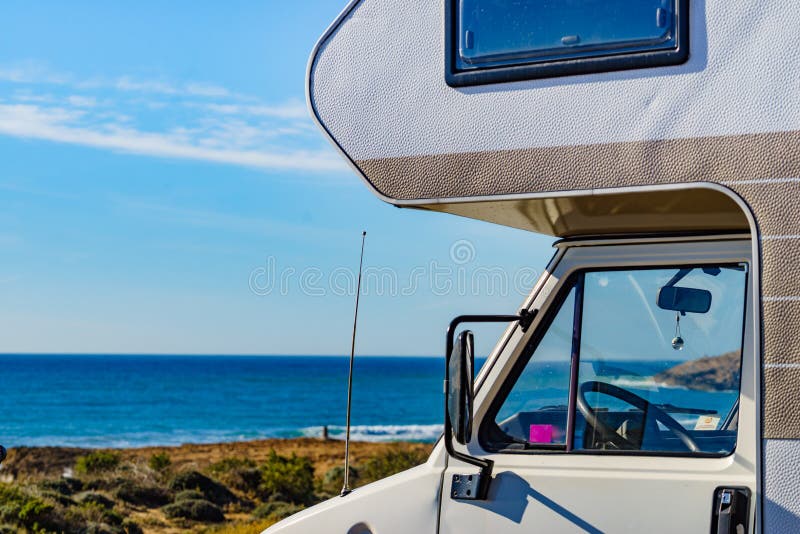 Caravan Camping on Sea Shore, Spain Stock Image - Image of coast, home ...