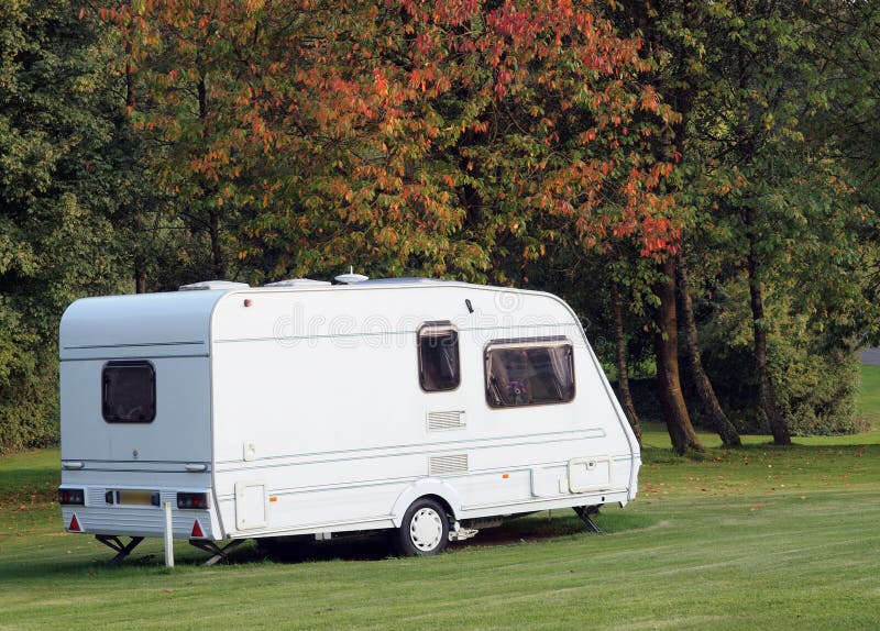 Caravan on Campsite in Autumn Stock Photo - Image of nature ...