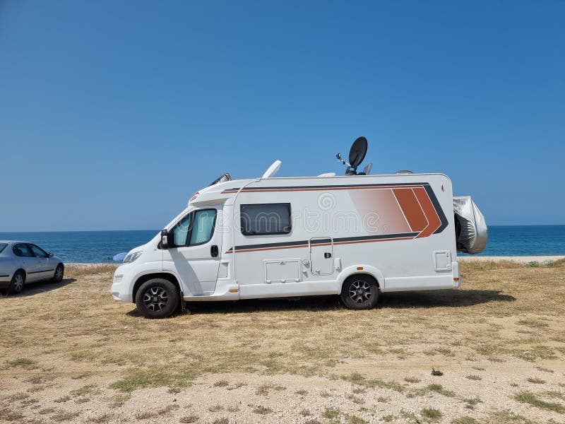Caravan Car by the Beach in Summer Holidays Modern Stock Photo - Image ...