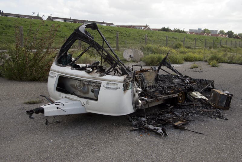 Caravan destroyed by fire stock photo. Image of burn - 35234588