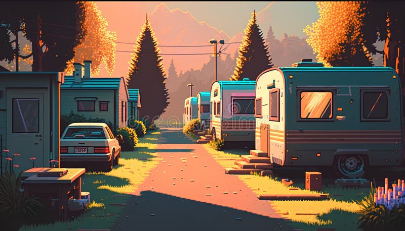 Caravan in the Forest. Vector Illustration in a Flat Style Stock ...