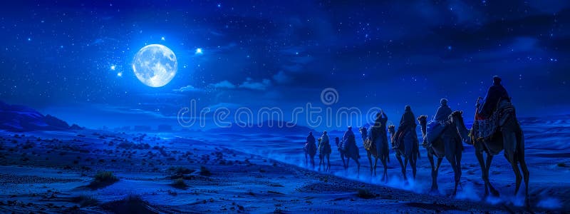 Caravan Journey Under the Moonlight Stock Image - Image of wilderness ...
