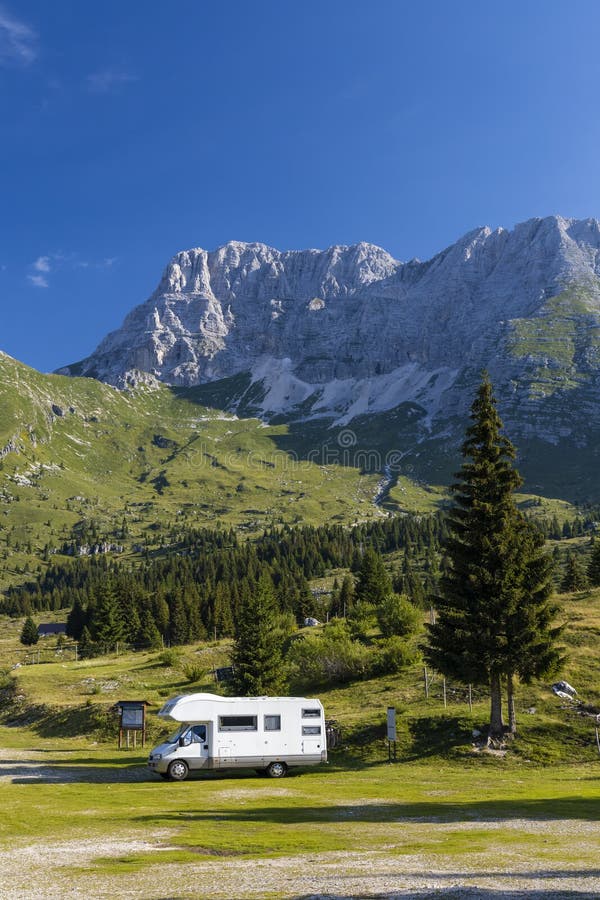 Caravan in Summer Mountain Landscape, Alps, Italy Stock Image - Image ...
