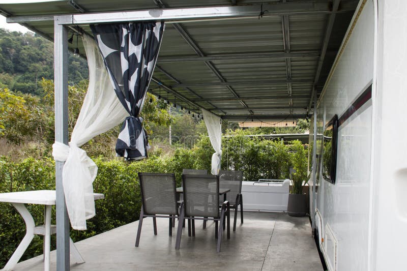 Caravan Trailer with Balcony in Front Stock Image - Image of recreation ...