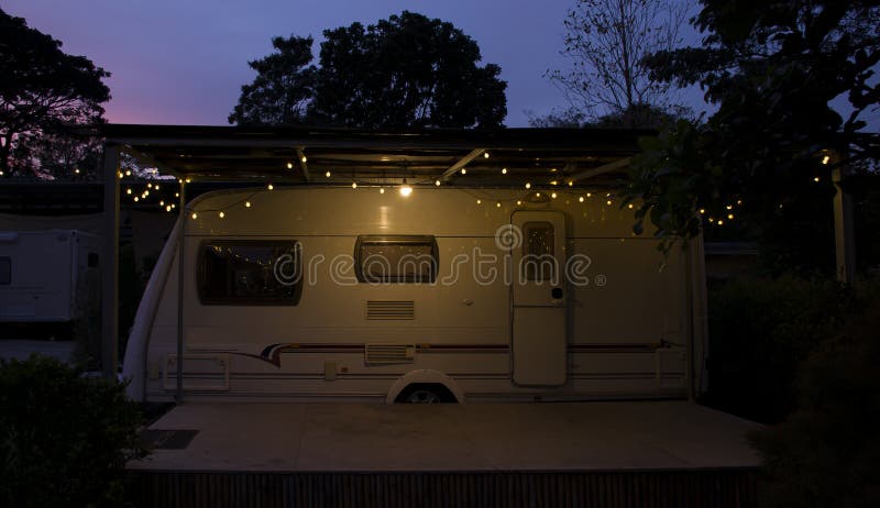 Caravan Trailer with Balcony in Front Stock Photo - Image of adventure ...