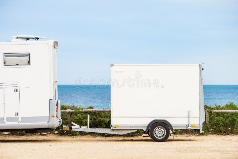 Caravan with Trailer on Beach Stock Photo - Image of transport, camping ...