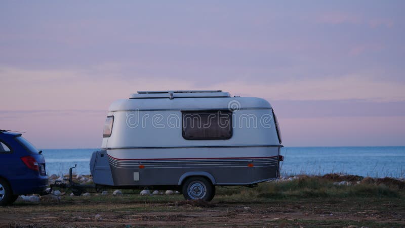 Caravan Trailer Camping on Coast, Spain Stock Image - Image of caravan ...