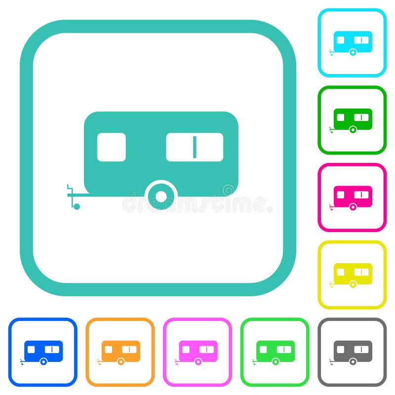 Caravan Trailer Vivid Colored Flat Icons Stock Vector - Illustration of ...
