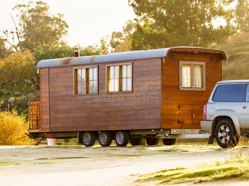 Caravan Wooden Trailer on Nature Stock Photo - Image of vacation, house ...