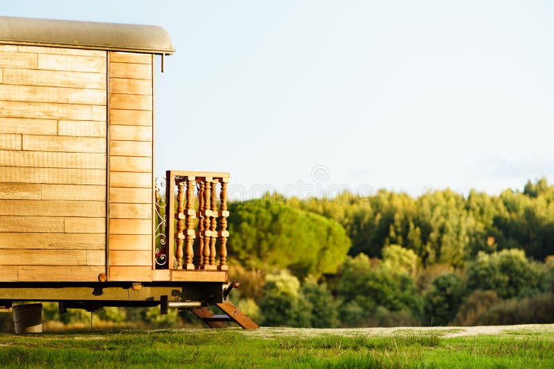 Caravan Wooden Trailer on Nature Stock Image - Image of camper, trip ...