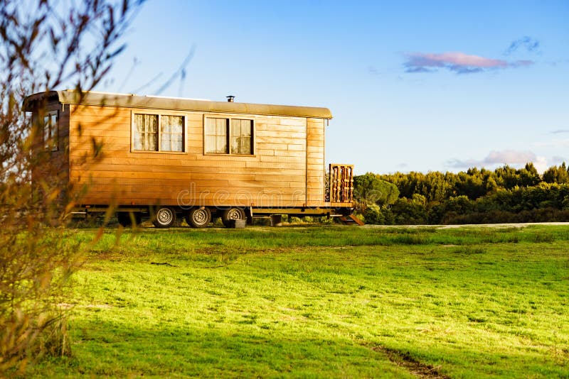 Caravan Wooden Trailer on Nature Stock Image - Image of caravan, trip ...