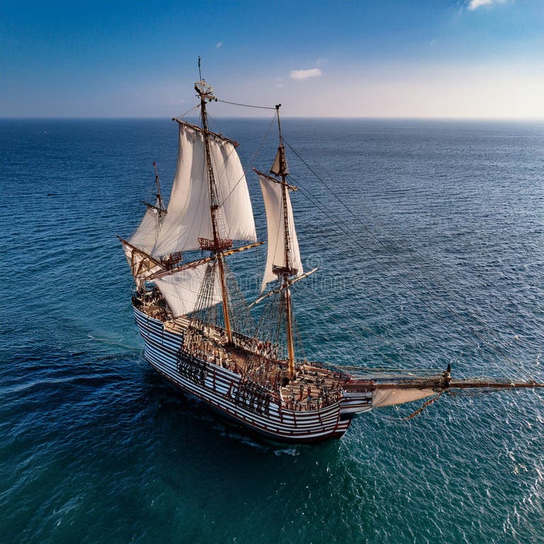 Caravel Ship on the Sea, AI Generated Stock Illustration - Illustration ...