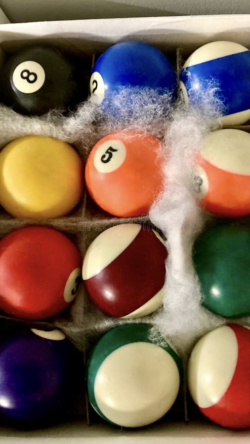 Box of Pool Balls stock photo. Image of stripe, orange - 330607376