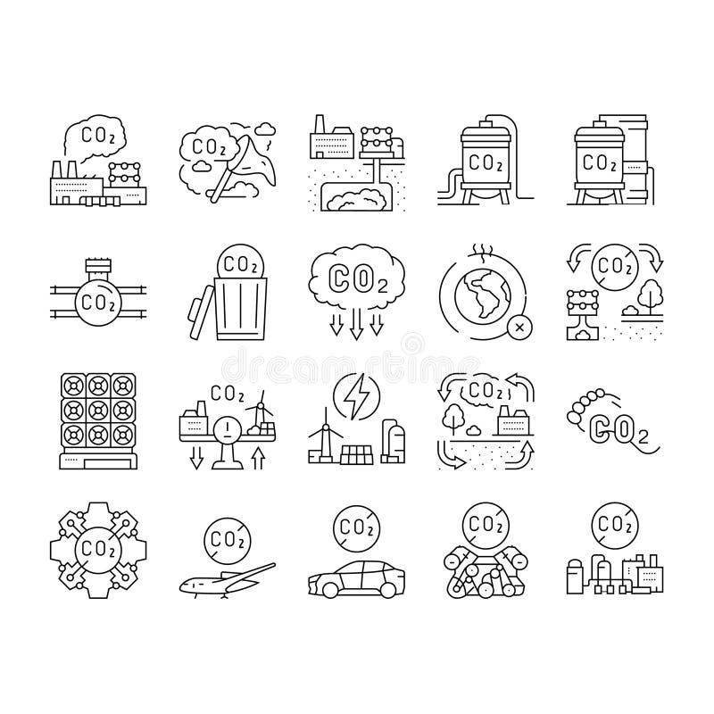 Carbon Capture Co2 Storage Icons Set Vector Stock Illustration ...