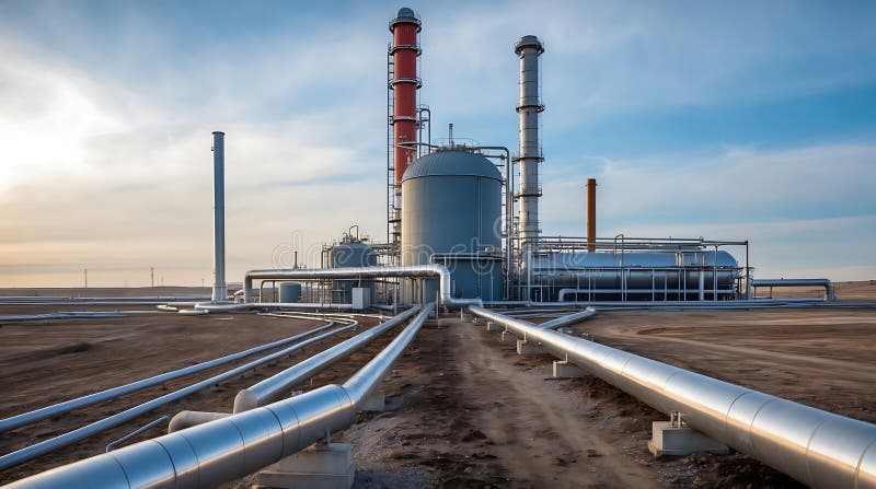 Carbon Capture Facility with Extensive Piping System in a Desert ...