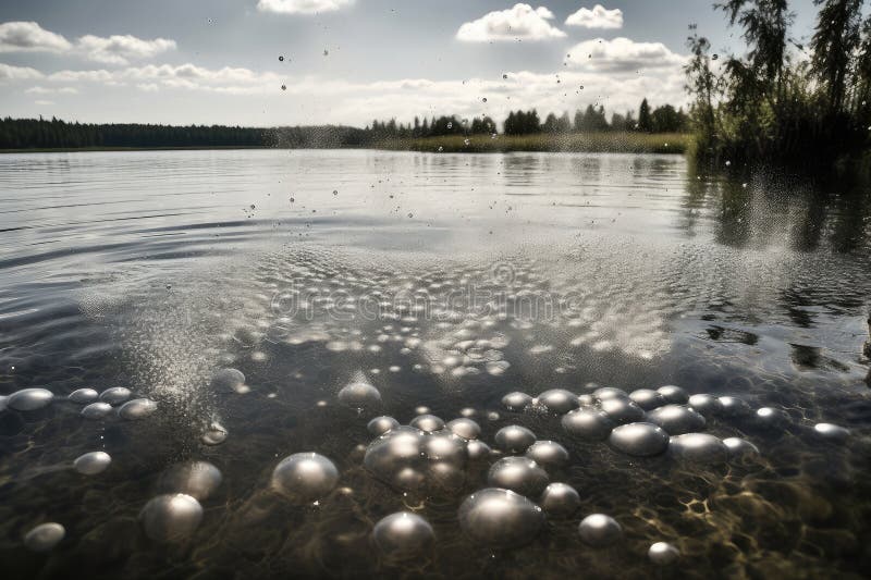 Carbon Dioxide Bubbles Bursting from the Surface of a Lake Stock Image ...