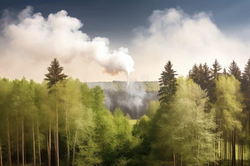 Carbon Dioxide Emissions Being Absorbed by Trees, with View of a Forest ...