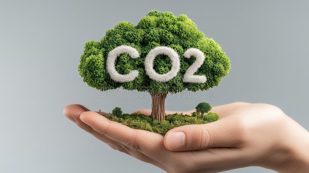 Carbon Dioxide Tree in Hand Stock Illustration - Illustration of earth ...