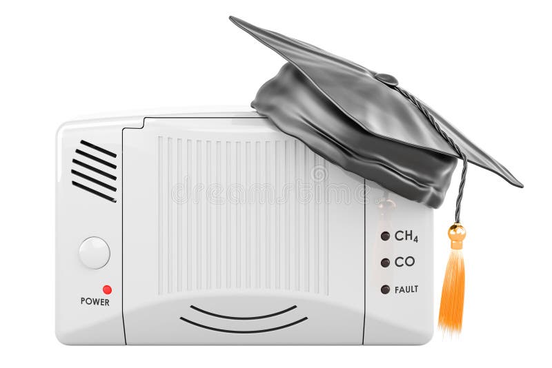 Carbon Monoxide Detector with Education Hat. 3D Rendering Stock ...