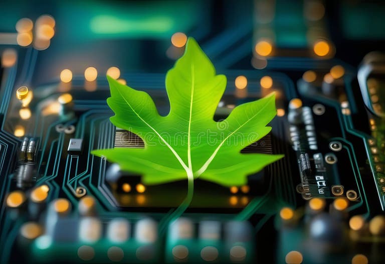 Carbon Neutral, ESG Concepts. Green Leaf Inside a Computer Circuit ...