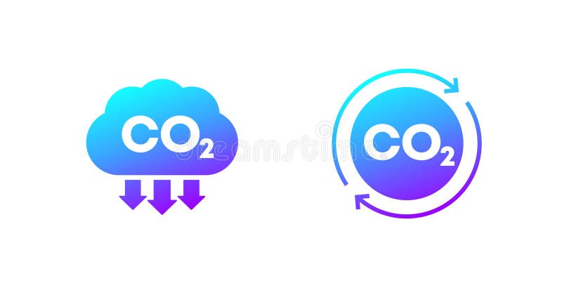 Carbon Offset and Reducing Co2 Gas Icons on White Stock Illustration ...