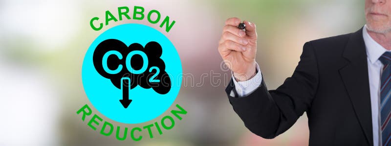 Carbon Reduction Concept Drawn by a Businessman Stock Image - Image of ...