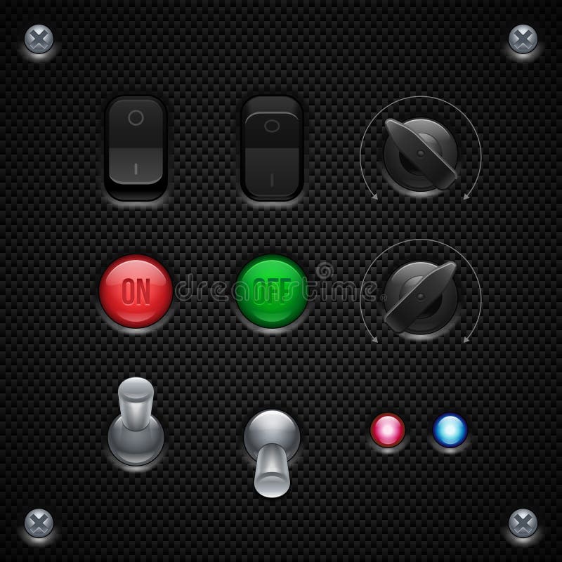 Carbon UI Application Software Controls Set. Switcher, Button, Knobs ...